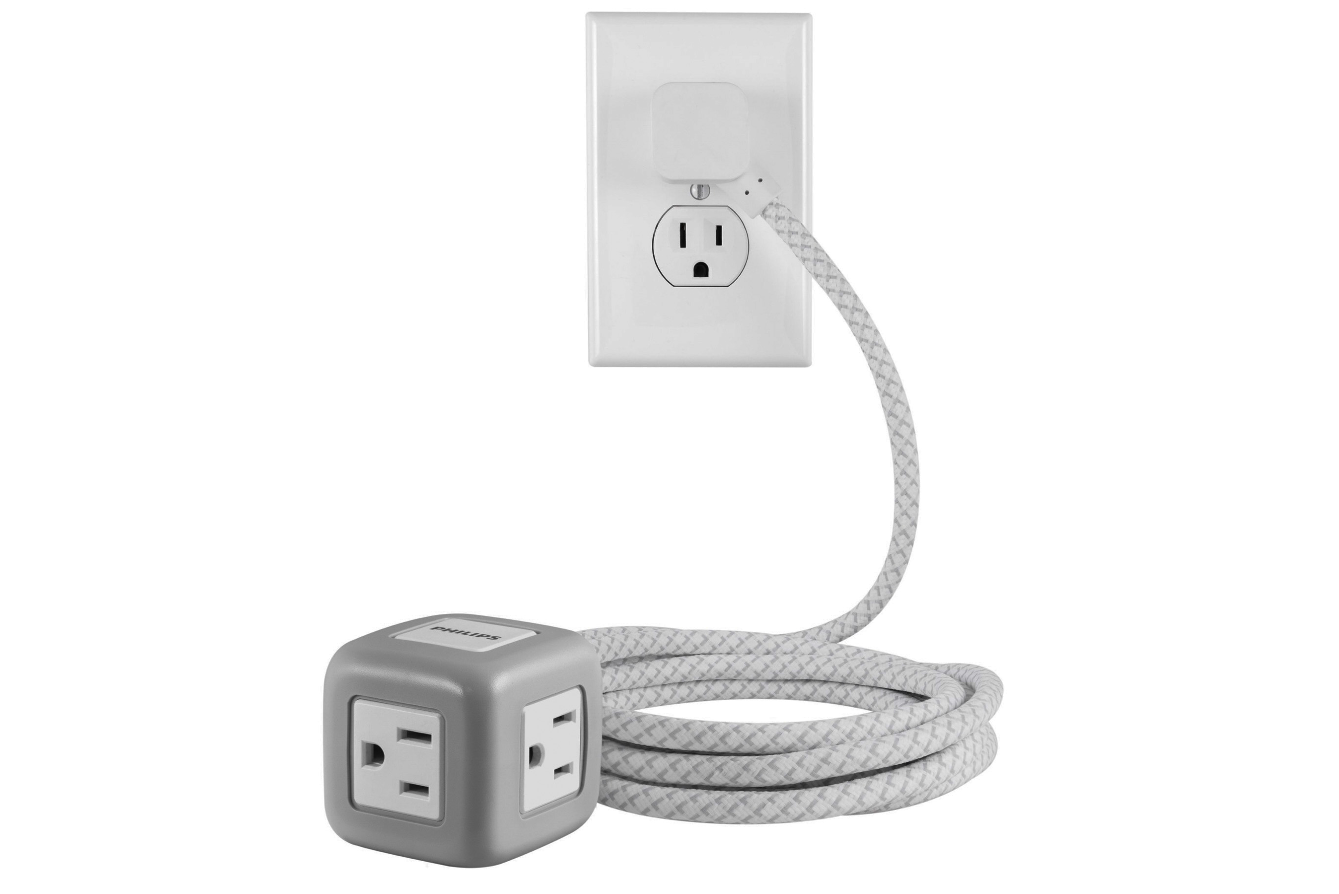 Philips 3 Outlet Rubberized Cube - Extra long 10 foot braided cord ...