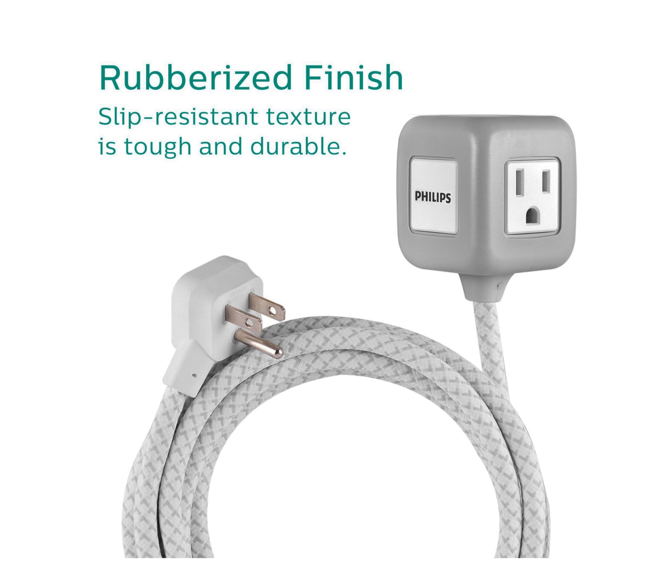 Philips 3 Outlet Rubberized Cube - Extra long 10 foot braided cord ...