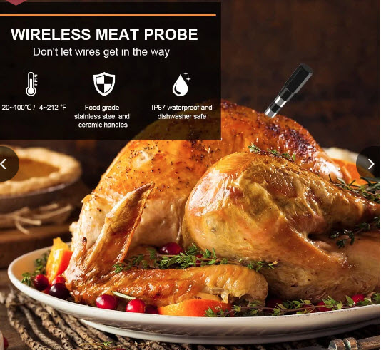 Wireless Meat Probe Smart Food Thermometer with 200 Foot Range - Works ...